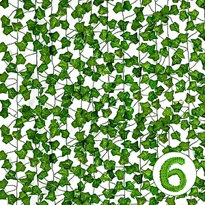 6 Pack Fake Vines for Room Décor, HXWEIYE Artificial Ivy Greenery Garland Fake Leaves Hanging Plants Vine for Bedroom Aesthetic Wedding Party Garden Greenery Decor Outdoor Indoor Wall Décor