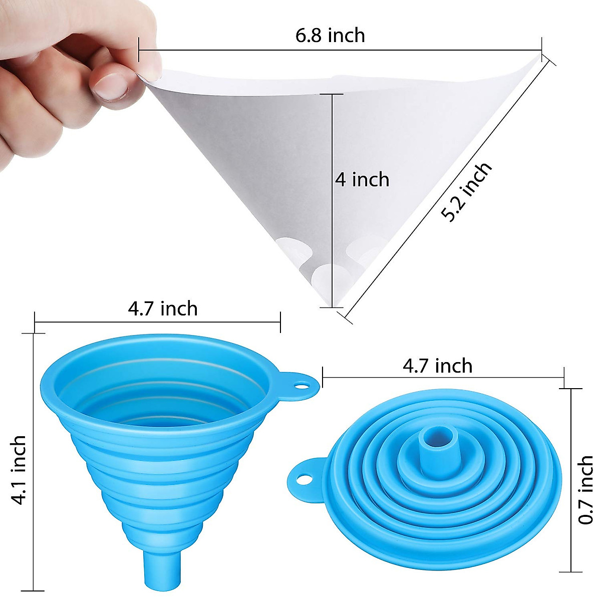 Boao 100 Packs Paint Strainers Cone Paint Filter with 190 μm Filter Tips and 1 Pack Silicone Funnel, Cone Shaped Nylon Mesh Funnel for Automotive, Spray Guns, House, Etc.