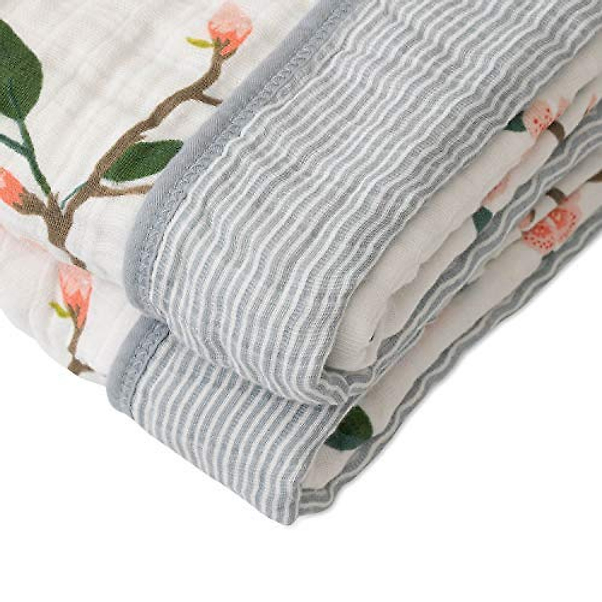 Red Rover Kids Cotton Muslin Quilt – 44” x 44”- 100% Cotton – Machine Washable – Softer with Every Wash – Playful Designs - Lightweight, Breathable Layers – Unisex (Peach Blossom)