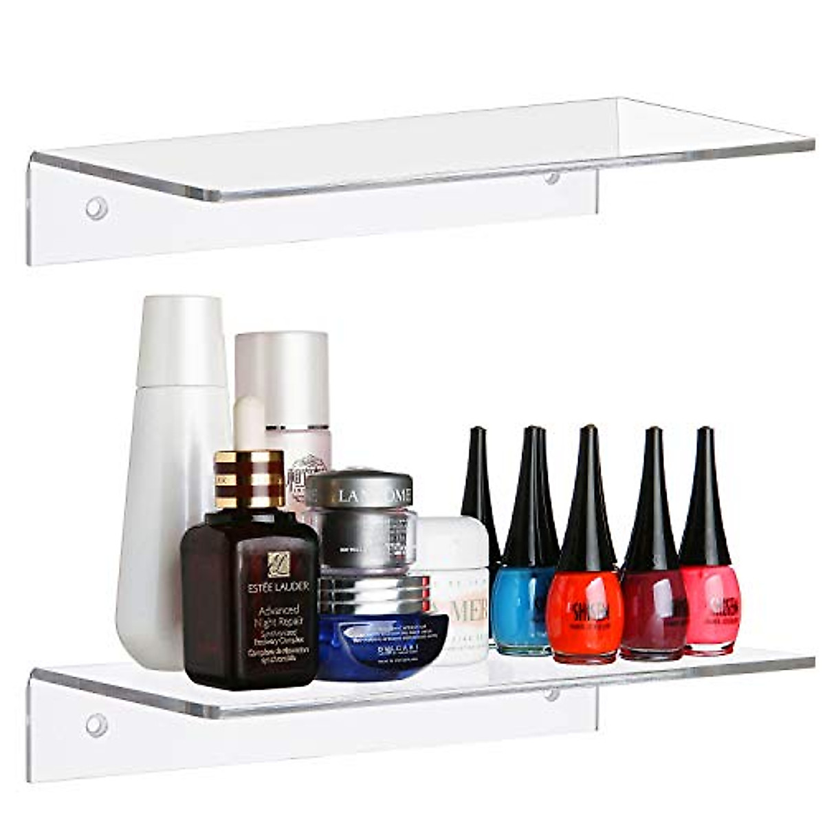 MyGift 12 Inch Clear Acrylic Floating Shelves for Wall Mounted Display Shelf, Set of 2