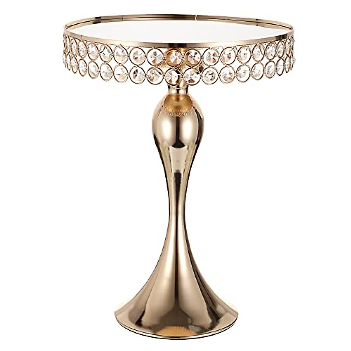 BSTKEY 12 Inch Wedding Metal Cake Display Stand with Mirror Top Plate, Gold Cupcake Stand with Crystal Beads Decor Pedestal, Dessert Stand for Parties Birthday Baking Party Supplies Centerpiece, Round