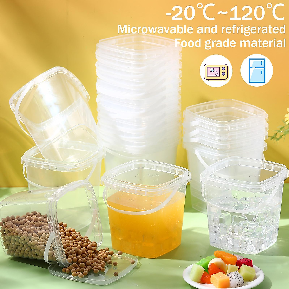 Huwena 30 Pcs 32 oz Deli Containers with Lids and Handles Square Plastic Food Storage Containers Clear Space Saver Restaurant Stackable Containers for Meal Food Prep Kitchen Party Supplies