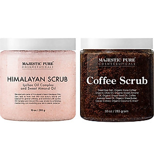 Majestic Pure Himalayan Body Scrub and Coffee Scrub Bundle – Exfoliating Salt Scrub and Cellulite Scrub Combo