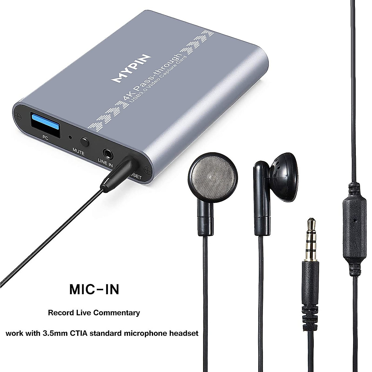 MYPIN 4K 60fps Audio Video HDMI Game Capture, Live Gamer Portable Pass-Through 4K Full HD 1080P 60fps USB3.0 Capture Card Ultra Low Latency Record Stream for Xbox, PlayStation, Nintendo Switch