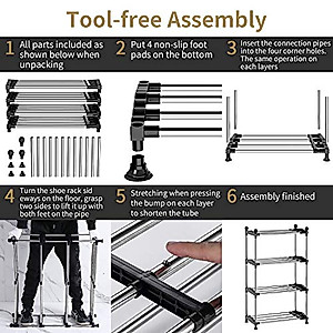DUSASA Shoe Rack Organizer for Closet Entryway, 4-Tier Expandable Free Standing Shoe Rack Metal Iron of Adjustable Shoes Organizer, Stackable Shoe Shelf for Entryway Doorway