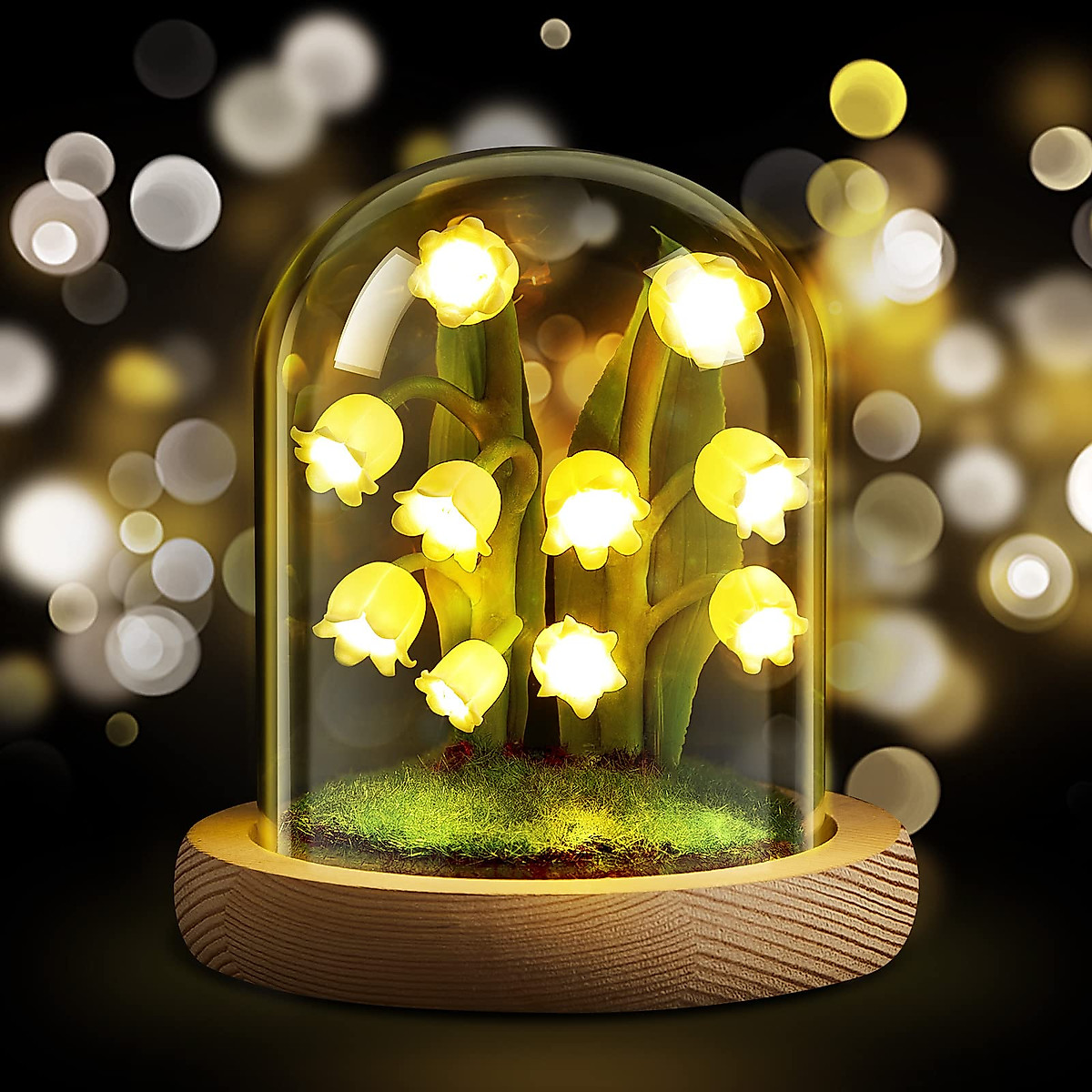 Hortsun Lily of The Valley Flower Gifts for Women Glass Lily of The Valley Flower Decor Lamp for Women Birthday Anniversary Valentine‘s Day Mother's Day Thanksgiving Christmas