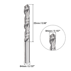uxcell Solid Carbide Drill Bits, 4mm C2/K20 Tungsten Carbide Jobber Drill Bits Straight Shank Drilling Tool for Stainless Steel Aluminum Iron Metal Plastic