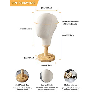 CHADWICK Wig Head Stand Mannequin Head Hat Display Stand Linen Wig Holder, Hat Rack Fabric Head, Canvas Dome + Detachable Wood Stand, Wig Display Model Head Wig Stand for Wigs, Hats, Caps, Headdress