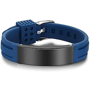 Fortheday Personalized Medical Alert Bracelets for Women Men Kids Adjustable Silicone Medical Bracelets Custom Waterproof Life Medical ID Bracelets Alert Bracelets (Deep Blue)