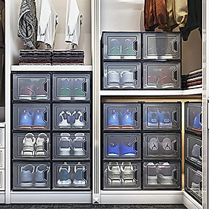 YITAHOME XL Shoe Storage Box, Set of 12 Shoe Storage Organizers Stackable Shoe Storage Box Rack Containers Drawers - Black-X-Large Size