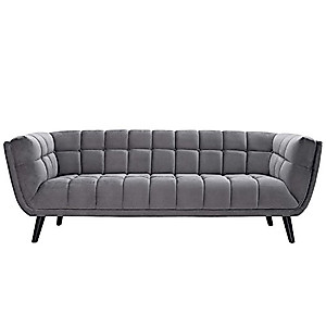 Modway Bestow Mid-Century Performance Velvet Upholstered Tufted Sofa In Gray
