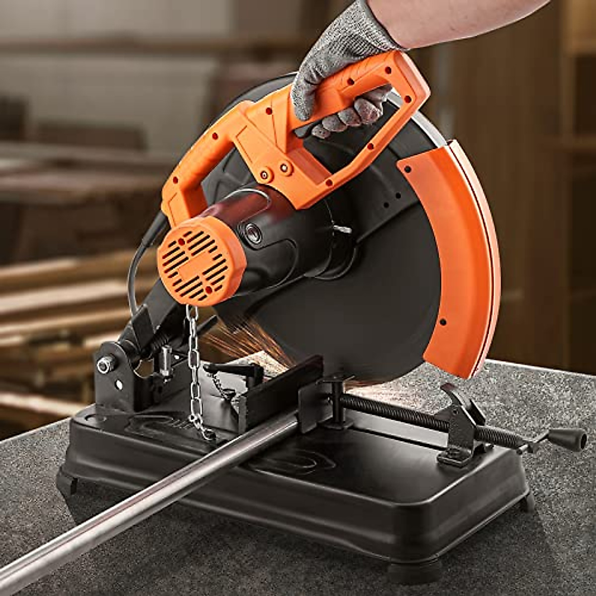 VEVOR Abrasive Chop Saw, 14in / 35cm Blade Cut Off Saw, 2300W 3600RPM Steel Cutting Machine, 0-45 Degrees Adjustable Angle Miter Saw for Cutting Metal Cutting Chop Saw for Steel Rebar Iron Aluminum