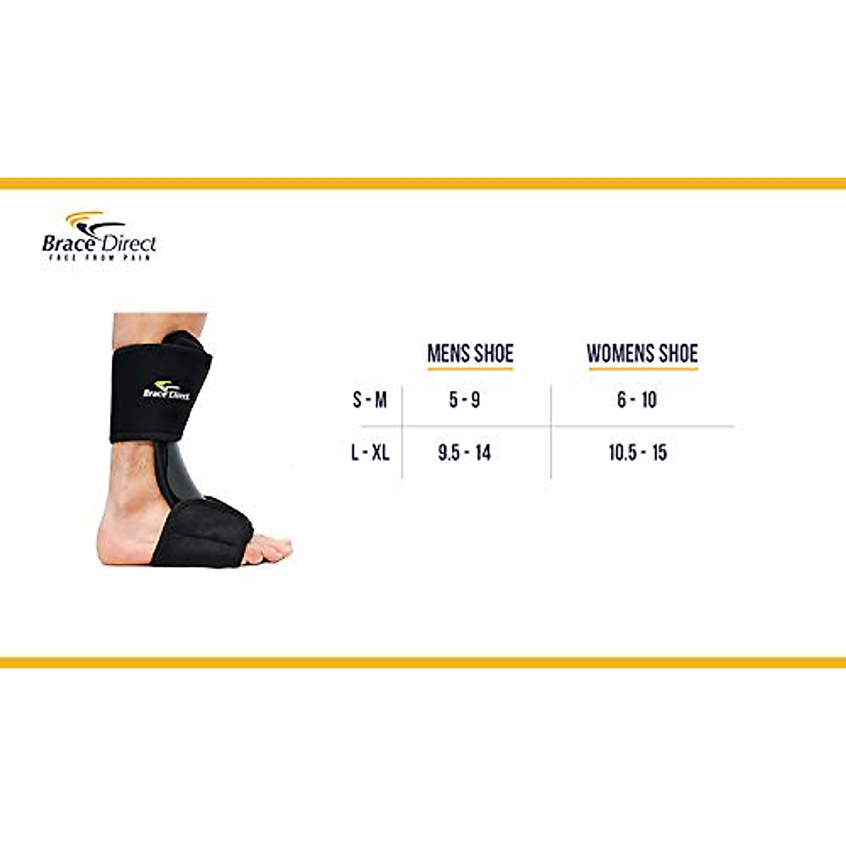 Brace Direct Night Splint (S/M) + Foot Ice Pack (S/M)- for Plantar Fasciitis Relief, Arch Support, Heel Foot Pain, Achilles Tendonitis, Drop Foot, Comfortable fit on Left or Right Foot