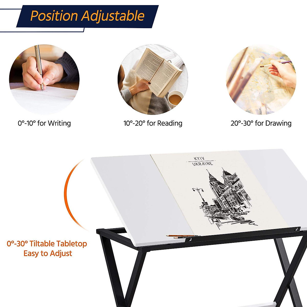 Yaheetech Adjustable Drawing Tables Drafting Desk with P2 Tiltable Tabletop for Reading, Writing,Studying Art Craft Work Station