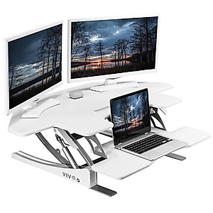 VIVO 43 inch Corner Height Adjustable Cubicle Stand Up Desk Converter, V Series, Quick Sit to Stand Tabletop Dual Monitor Riser Workstation, White, DESK-V000VCW