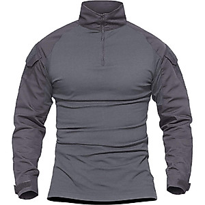 LiliChan Tactical Shirts for Men Long Sleeve Military Shirt Outdoor Shirt Tactical Combat Shirt with ZipperGrey, US L(fit chest:38"-41")