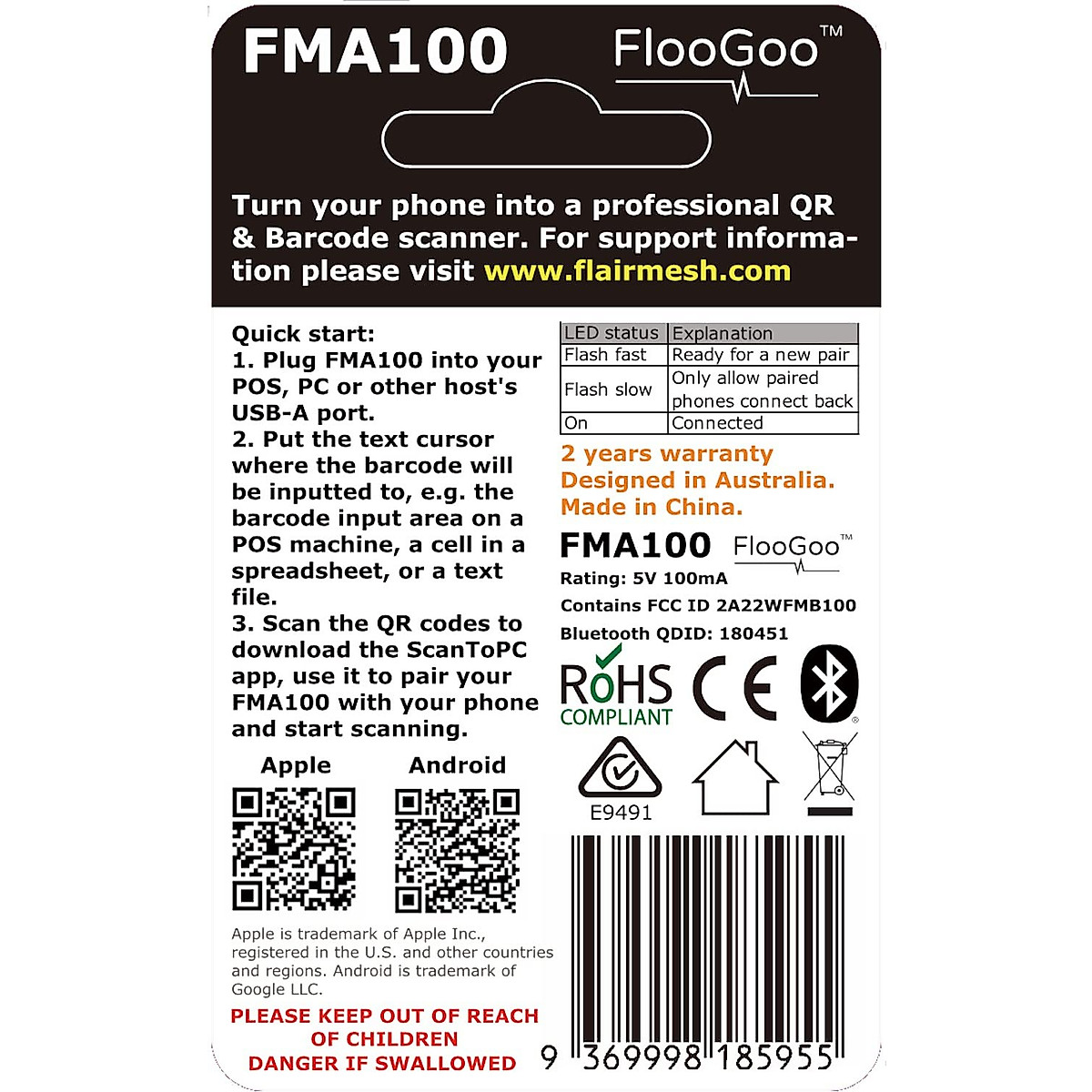 FlooGoo FMA100 Bluetooth 5.2 Adapter, Works with iPad, use Apple Pencil with Windows, Barcode Scanner, External GPS, Copy-Paste Between iOS and Windows. Serial Bluetooth Adapter.