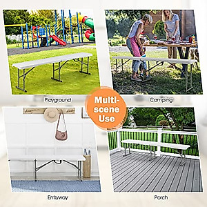 Goplus 6 Feet Plastic Folding Bench, Set of 2 Portable Foldable Bench Seat with 550 lbs Capacity for Indoor Outdoor Picnic Party Camping Dining, Off-White, No Assembly Required