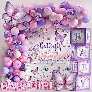 Butterfly Baby Shower Decorations for Girls A Little Butterfly Is On The Way Party Backdrop Butterfly Cake Toppers Stickers Pink Purple Balloons Baby Boxes for Girl Birthday Baby Shower Decor