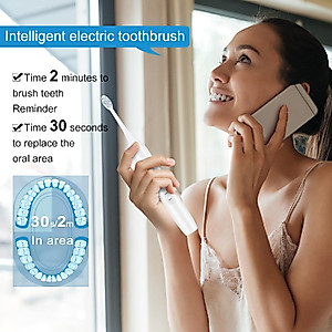 kingheroes Electric Toothbrush Set, Comes with 8 Brush Heads & Travel Case,4 Modes with 2 Minutes Built in Smart Timer, One Charge for 60 Days, 42000 VPM Motor (White)