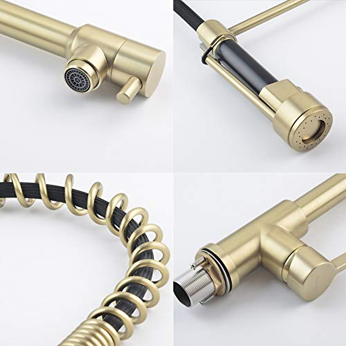 SHAMANDA Commercial Pre-Rinse Kitchen Faucet, High Arc Kitchen Sink Faucet with Pull Down Spring Spout and Pot Filler, Brushed Gold, L40001-3