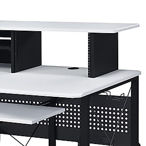 Acme Furniture Megara 72" x 30" Rectangular Metal Storage Music Desk, Included Wheels, Multiple Functional & Storage Spaces, in White and Black Finish