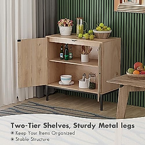 Yechen Sideboard Buffet Storage Cabinet with Handmade Natural Rattan Doors, Accent Cabinet, for Living Room, Dining Room, Entryway, Kitchen, Nature 2