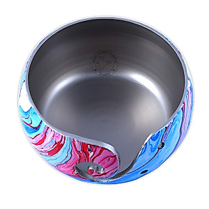 Hind Handicrafts Premium Solid Handmade Crafted Metallic Finish - Aluminum Portable Yarn Storage Bowl - Holder for Knitting Crochet Hook Accessories (6" x 6" x 3", Waves)