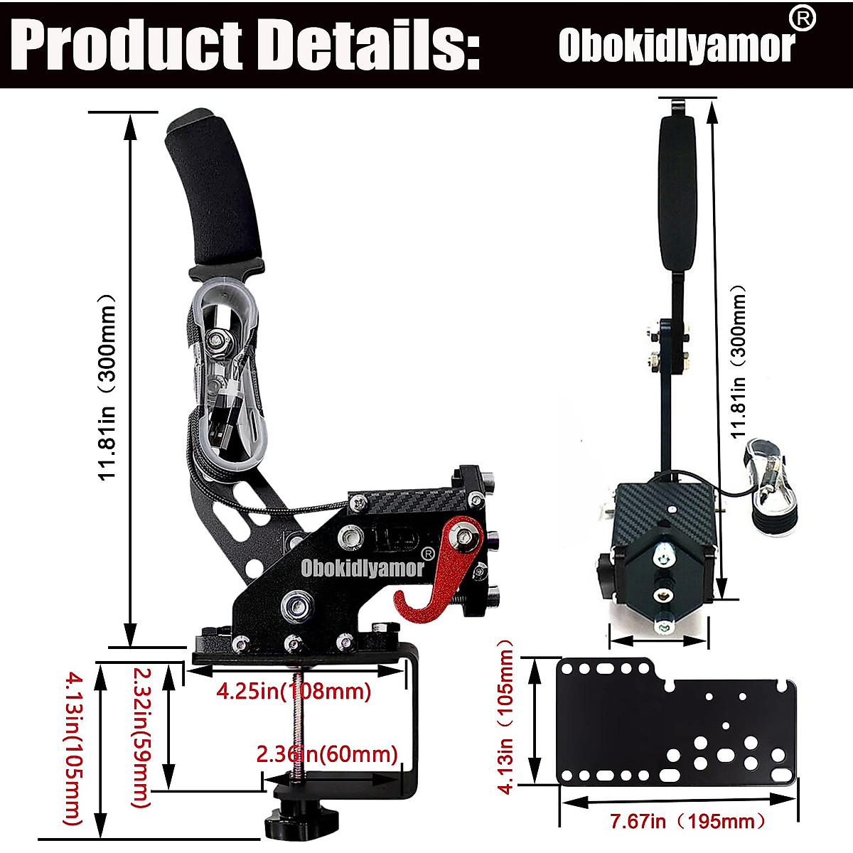 Obokidly Upgrade 2-IN-1 USB Handbrake Support G920 Compatible With XBOX ONE X/S + PC For Simracing Game Sim Rig With Stainless Steel Fixed Plate (Black-3)