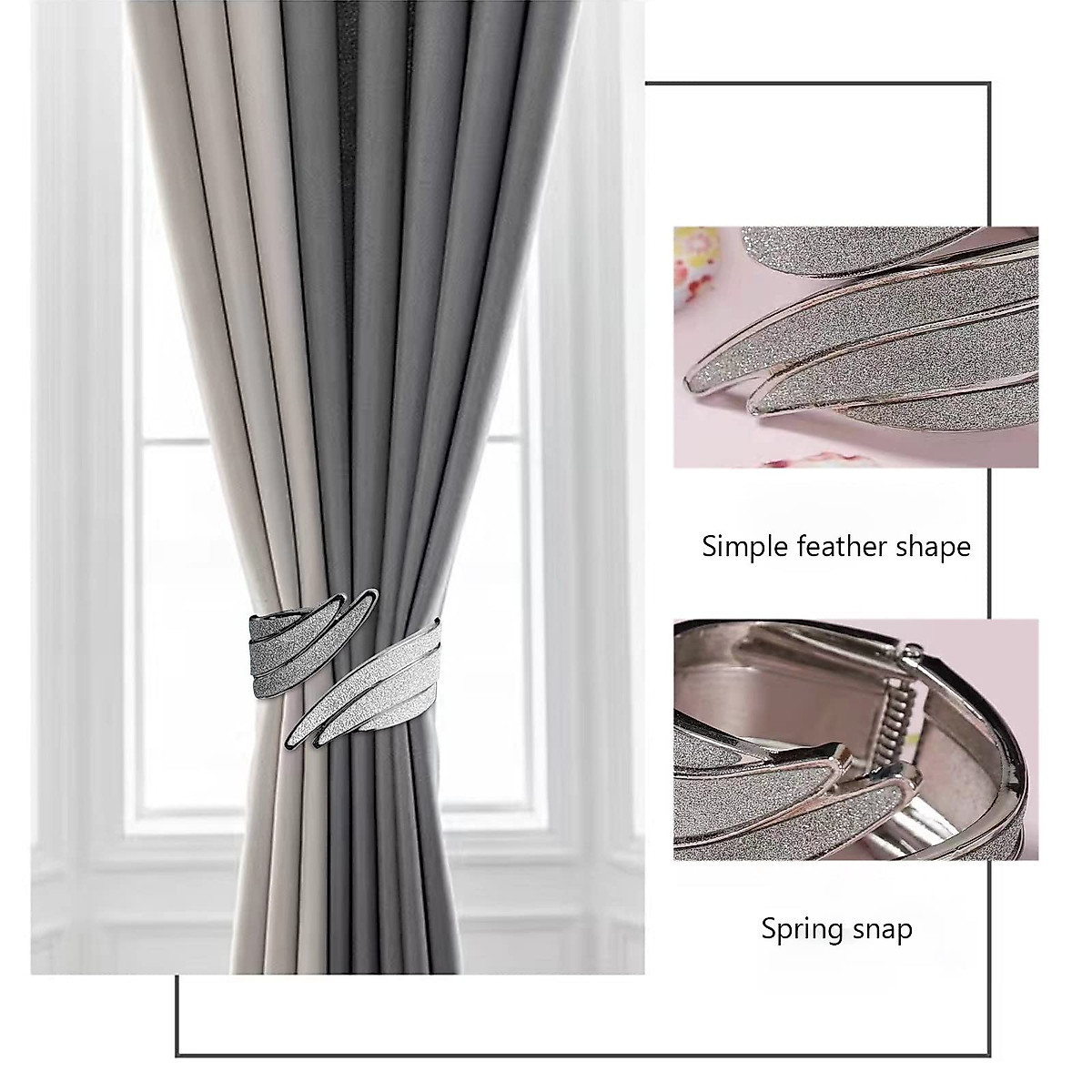 Feather Curtain Ties for Thin or Thick Alloy Curtain Tiebacks with Diamond Curtain Tie Backs for Curtains Curtain Holdbacks Curtain Holders for Drapes Curtain Holdback Home Essentials 1pcs