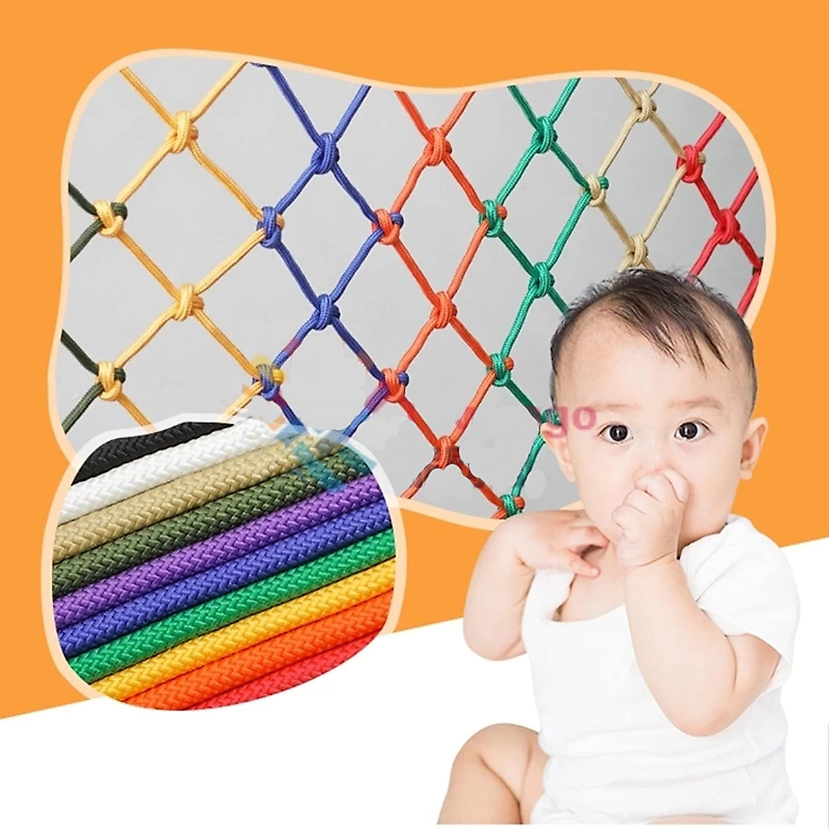 Child Safety Net, Color Knotted Dog Cat Net, Balcony Stair Barrier Fall Protection 6mm Rope 8cm Mesh Heavy Duty Hanging Network (Color : 8mm Rope, Size : 1x3m(3x10ft))