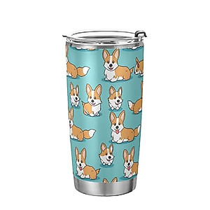 HXshaoye naughty animal corgis dogs Stainless Steel straw, vacuum insulated water bottle with Straw Leak Resistant Flip insulated coffee mug with lid for hot and cold drinks simple tumblers with lids