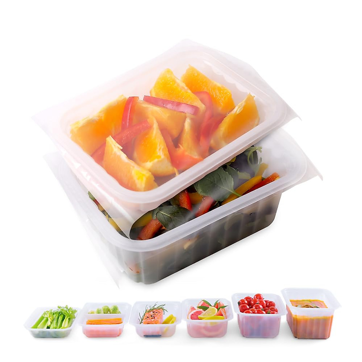 Lofaho Food Trays with sealing films bundle set, 30 Pcs (10~47oz) - Microwave-Safe Dishwasher-Safe Plastic Containers for Meal Prep, Stackable Airtight Leakproof Food Storage Trays