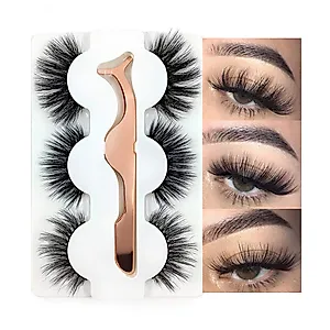 3 Styles False Eyelashes Synthetic Fiber Material 3D Mink Lashes 100% Handmade Natural Fluffy Long Soft Reusable Fake Eyelashes with Eyelash Applicator (3 Pairs)
