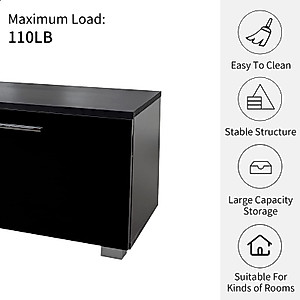 WERSMT Wood TV Stand, Modern 55 60 65 70 inch TV Stand, Entertainment Center with Storage, High Gloss TV Cabinet for Living Room, Black