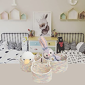Hizibesty 3 Pack Cotton Rope Storage Baskets Bin Stackable Decorative Woven Basket with Cut Cat Ears Design for Clothes, Toy, Makeup, Books, Towels, Nursery