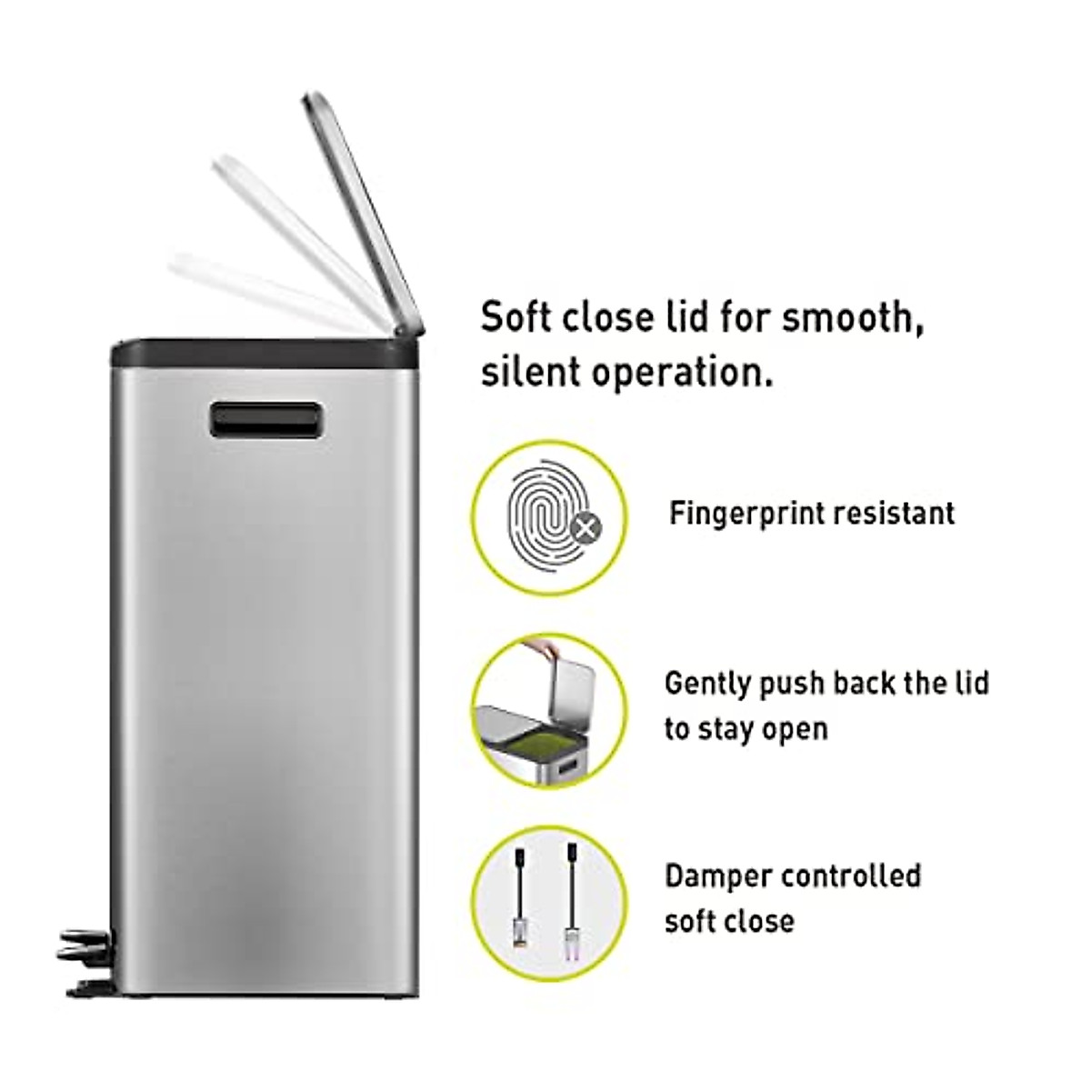 EKO EcoCasa Stainless Steel Dual Compartment Recycling Step Trash Can 30L+20L, (EK9128MT-30L+20L)