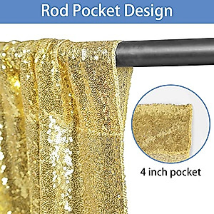 Hahuho Gold Sequin Backdrop Curtain, 2PCS 2FTx8FT Glitter Backdrop Curtain for Parties, Christmas, Wedding, Party Decoration（2 Panels, 2FT x 8FT, Gold