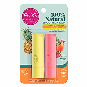 eos 100% Natural Lip Balm - Strawberry Peach and Pineapple Passionfruit, Dermatologist Recommended, All-Day Moisture, 0.14 oz, 2 Pack