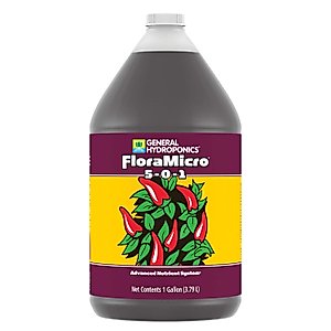 General Hydroponics FloraMicro 5-0-1, Use with FloraBloom & FloraGro For A Tailor-Made Nutrient Mix Ideal for Hydroponics, 1-Gallon