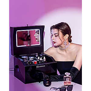 COOSEON Acrylic Skincare Fridge 10 Liter With Adjustable HD Mirror Light Thermostatic Mini Beauty Fridge with Removable Divider Shelf, Cosmetic fridge for Makeup, Bedroom, Office, Room