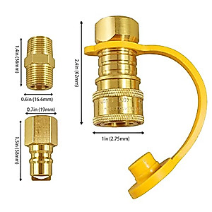 Xastro 3/8 Inch Natural Gas Quick Connect Fittings LP Gas Propane Hose Quick Disconnect Kit Propane Gas Grill Quick Connector Adapter Fitting with 3/8” Male Pipe NPT Thread x 3/8” Female Pipe Thread