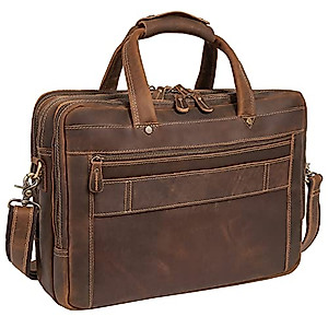 Luxorro Full Grain Leather Briefcase for Men, Top Choice Gifts, Handcrafted Laptop Bag with Multiple Compartments and Brass Hardware, Fits 15.6 Inch Laptop