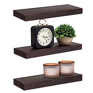 Farmlyn Creek Set of 3 Dark Brown Wooden Floating Shelf for Nursery, Office, Bedrooms, Space Saving (15.7 x 5.5 x 1.5 in)