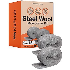 MAPORCH Steel Wool 2 Pack - 3.2" x7.5 Ft Fill Fabric, Gap Blocker, Protects Against Animals in Holes, Pipelines, Wall Cracks, and Vents for Garden, House, Garage