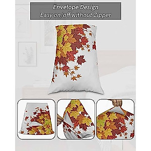 Edwiinsa Fallen Leaf Pillow Covers Standard Size Set of 2 Bed Pillow, Rustic Autumn Orange Ombre Maple Leaves Plush Soft Comfort for Hair/Skin Cooling Pillowcases with Envelop Closure 20''x26''