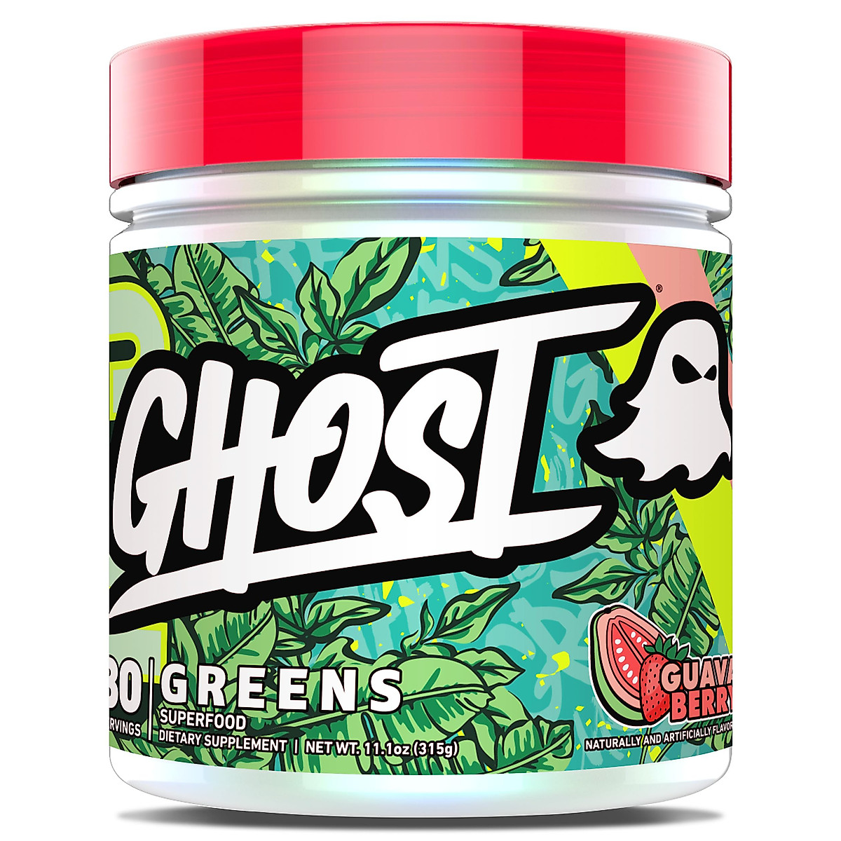 GHOST Greens Powder, Guava Berry - 30 Servings - 19 Superfood Greens & Reds Powder, Fruits, Vegetables, Spirulina, & Chlorella, Prebiotics, 10 Billion CFU Probiotic & Digestive Enzymes - Gluten-Free