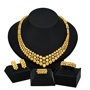 Dubai Women Jewelry Necklace Set 24K Gold Plated Indian Bollywood Bridal Fashion Jewelry 4 Piece Set