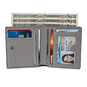 AGBIADD Women's Leather RFID Small Compact Bifold Pocket Wallet Ladies Mini Purse with id Window (Gray)