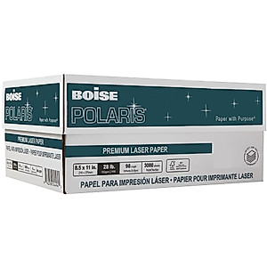 BOISE POLARIS Premium Laser Paper, 8.5" x 11" Letter, 98 Bright White, 28 lb, 6 Ream Carton (3,000 Sheets)